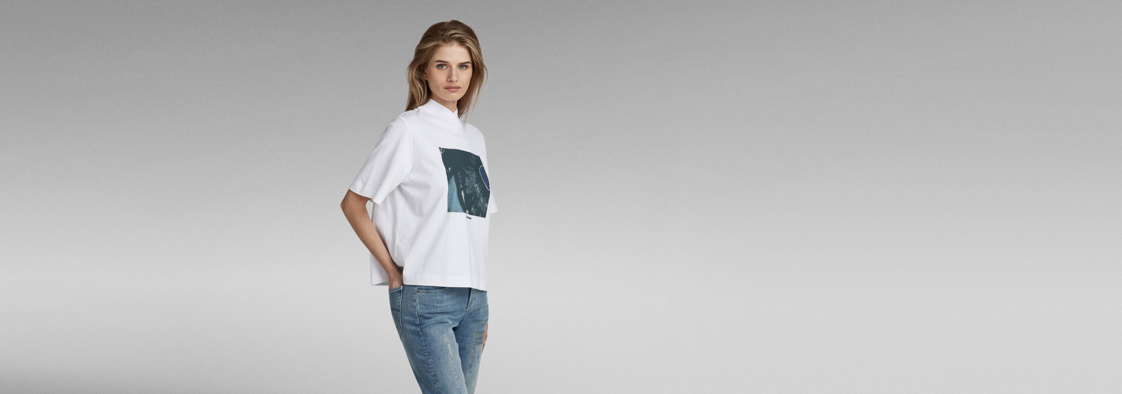 Eye Dye Boxy Mock V-Neck T-Shirt | White | G-Star RAW® ZA