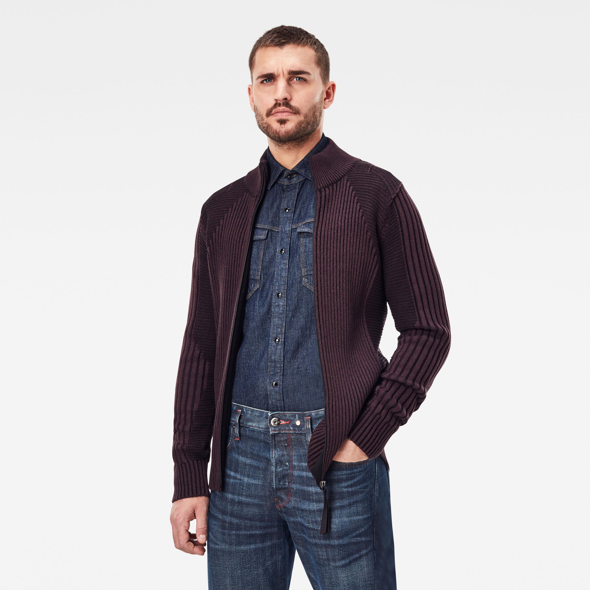 Plated 3D Biker Zip Through Sweater | Black | G-Star RAW®