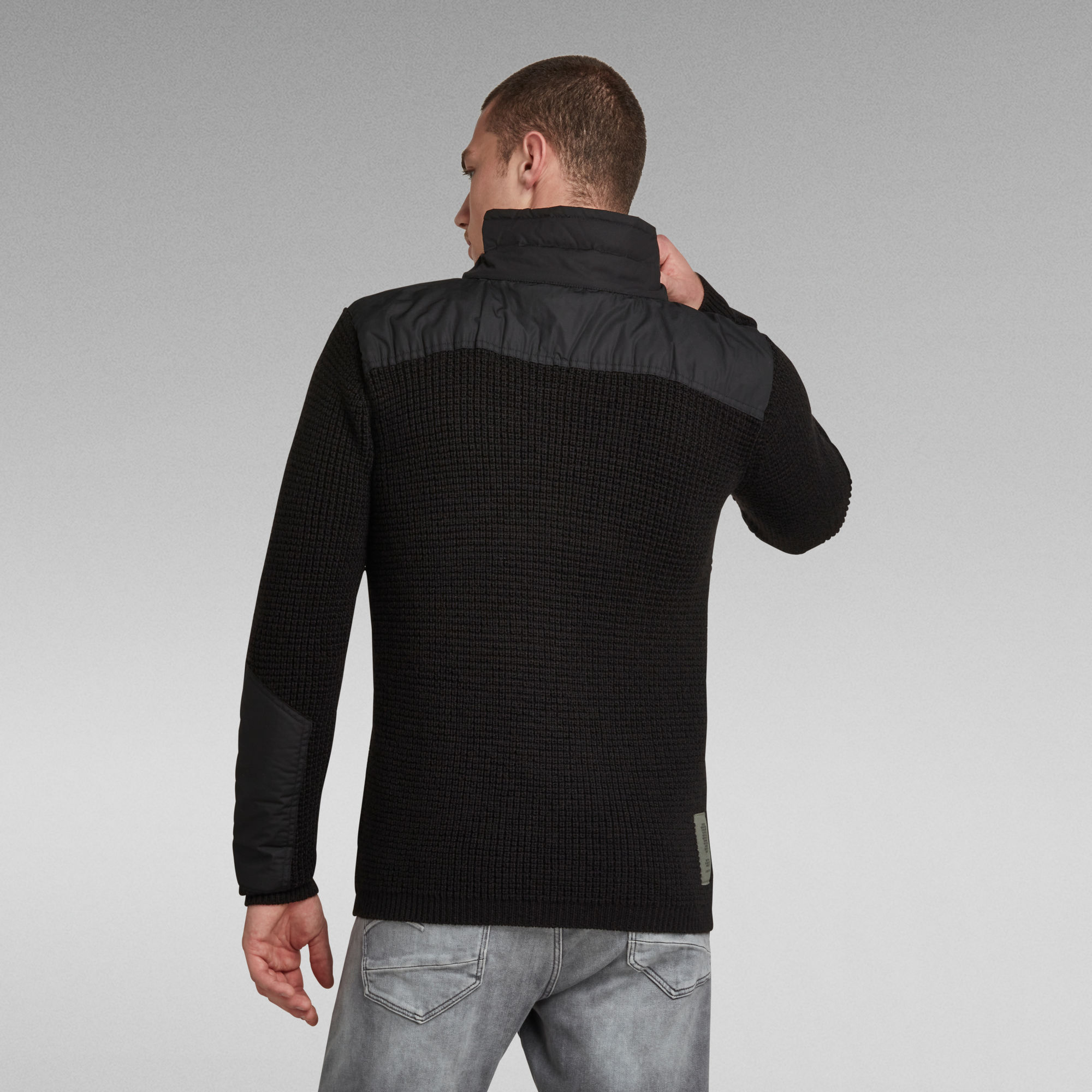Mixed Fabric Half Zip Knitted Sweater | Black | G-Star RAW®