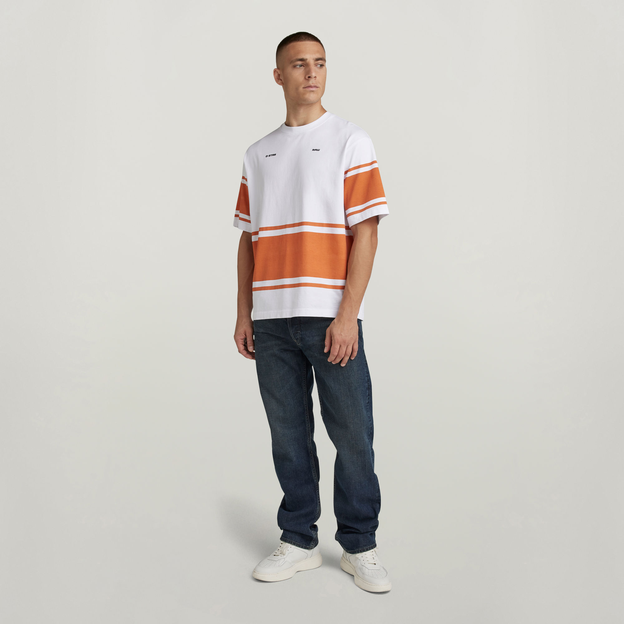 Boxy Printed Stripe T-Shirt | White | G-Star RAW®