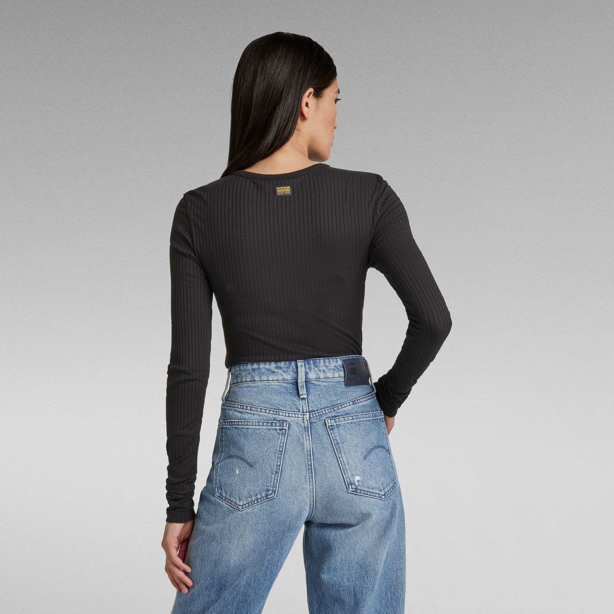 Slim Rib Long Sleeve Top | Black | G-Star RAW®