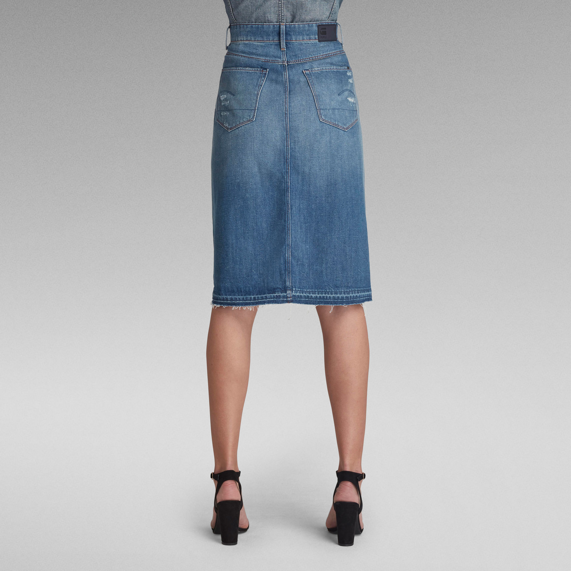3301 A-Line Midi Ripped Edge Rok | Lichtblauw | G-Star RAW®
