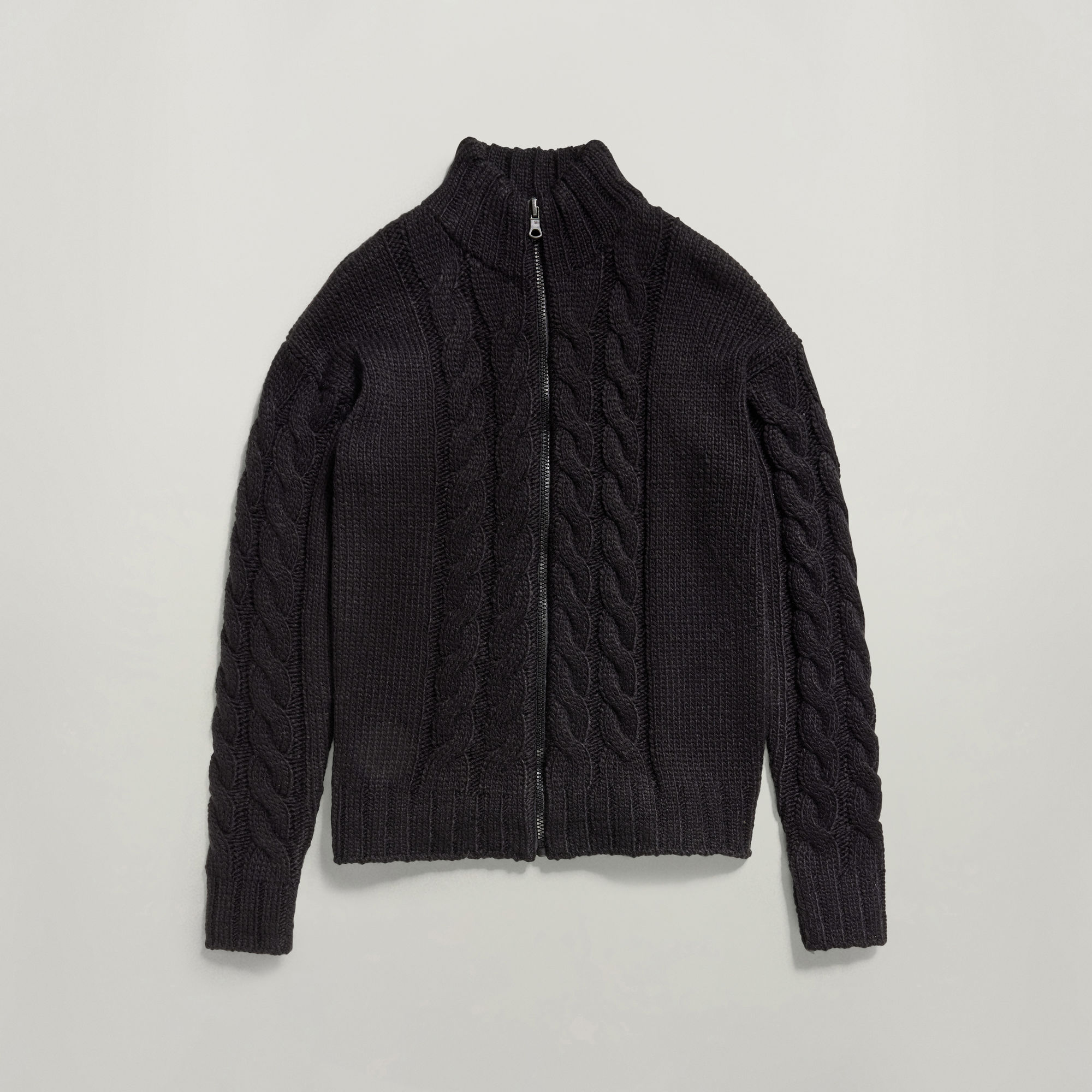 Heavy Cable Loose Zip Thru Knitted Sweater | Black | G-Star RAW®