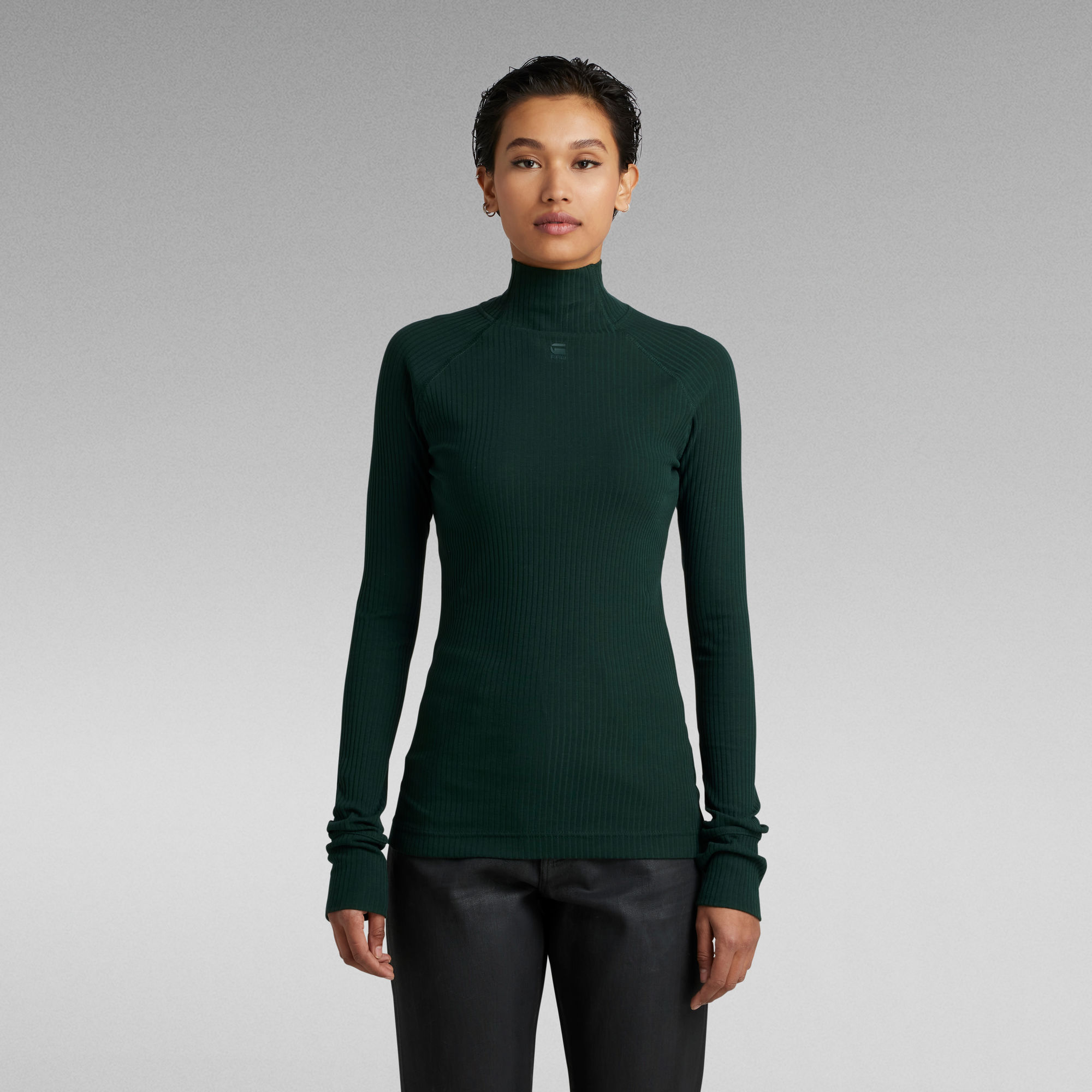 Rib Mock Slim Top | Green | G-Star RAW®