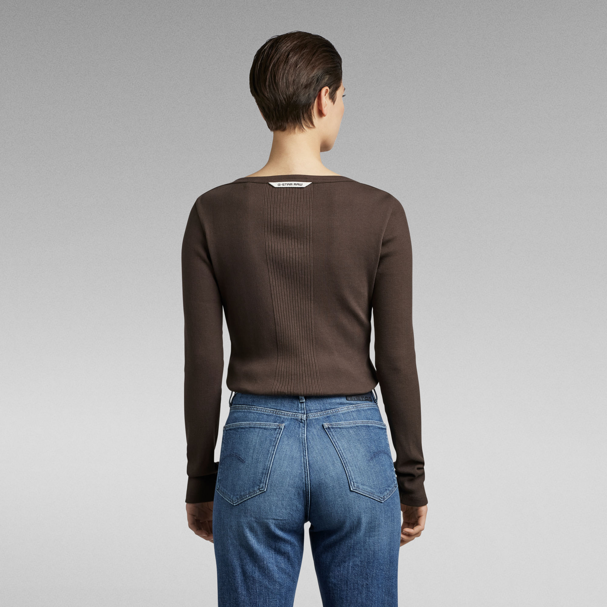 Slim Rib Boatneck Top | Brown | G-Star RAW®