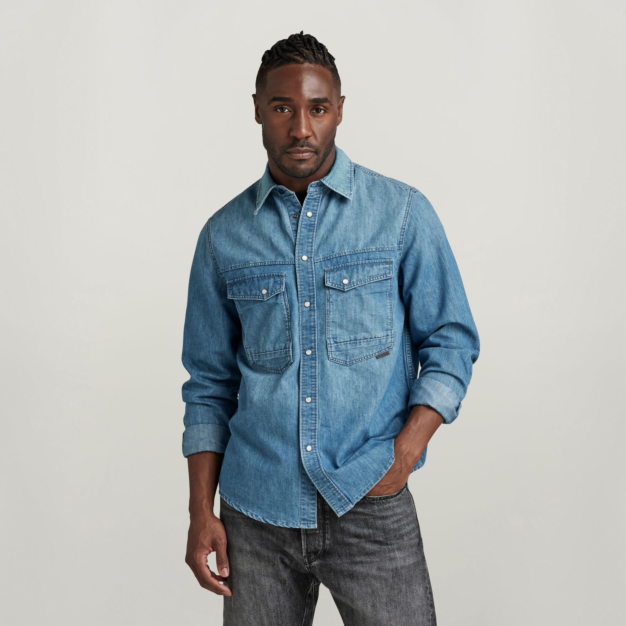 Dakota Regular Shirt Evergreen | Medium blue | G-Star RAW®