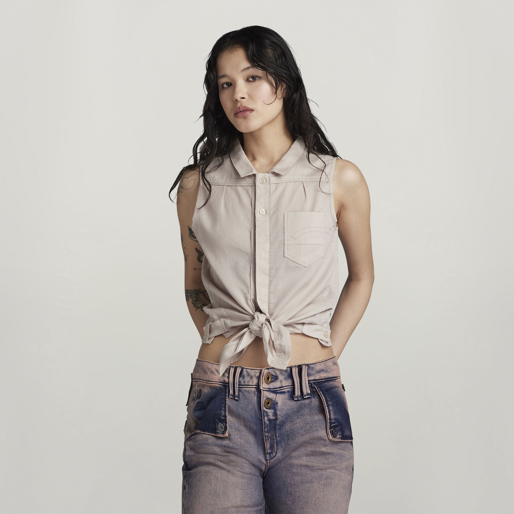 Y2K Sleeveless Hemd | Beige | G-Star RAW® DE