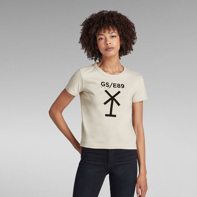 Front Logo Cropped Slim Tee | Beige | G-STAR® US