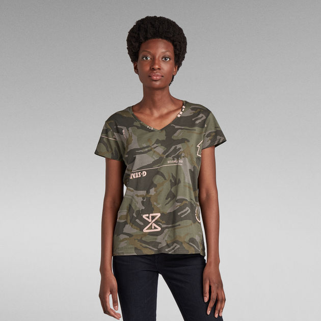 Camo Type Print V Neck T Shirt Mehrfarbig G STAR DE