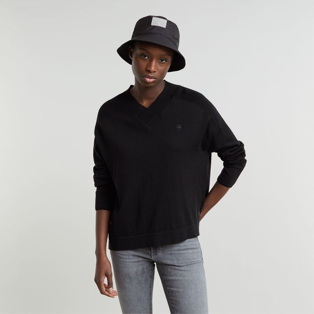 Core Loose V-Neck Knitted Sweater | Black | G-STAR® ZA