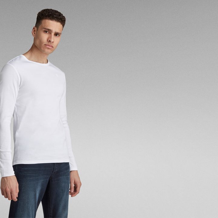 Basic Round Neck Long Sleeve T Shirt White G STAR CA