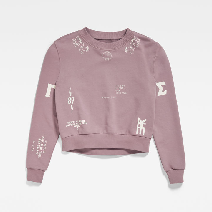Multi Graphic Cropped Loose Sweater Purple G STAR CA