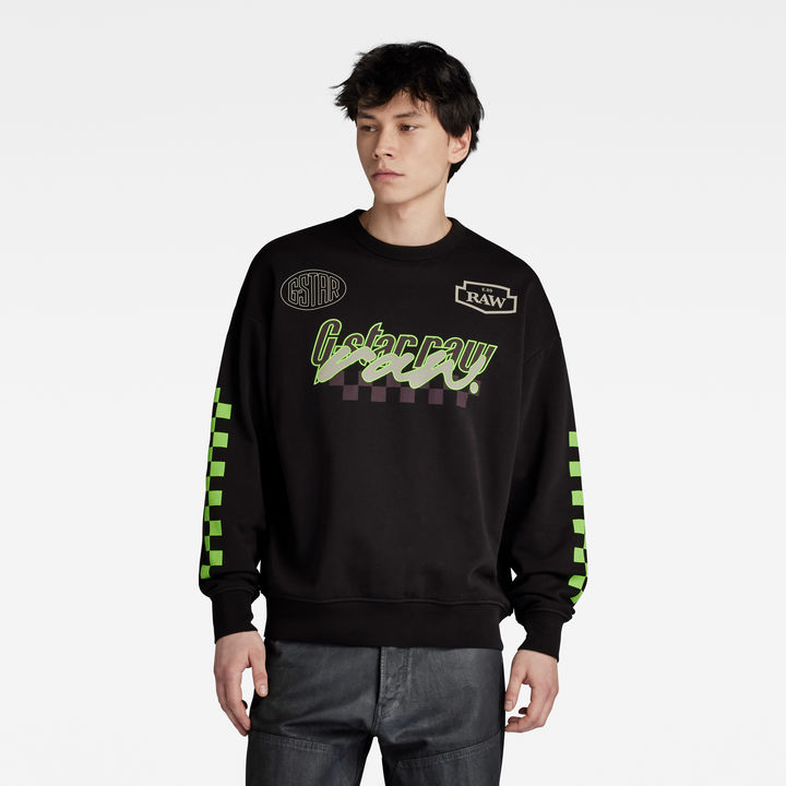 G STAR Men Moto Sport Graphic Loose Sweater Black Size XS