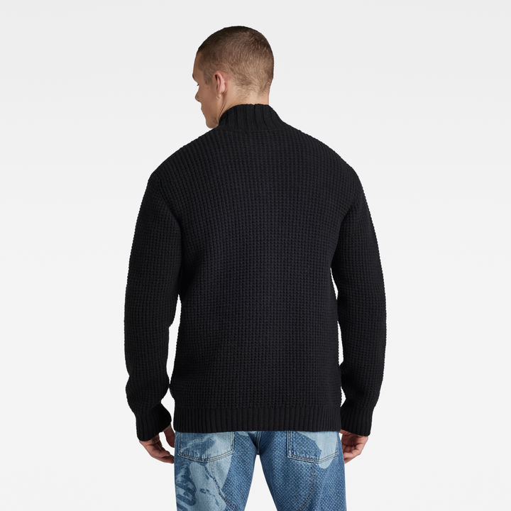 G STAR Men Chunky Zip Cardigan Knit Black Size S
