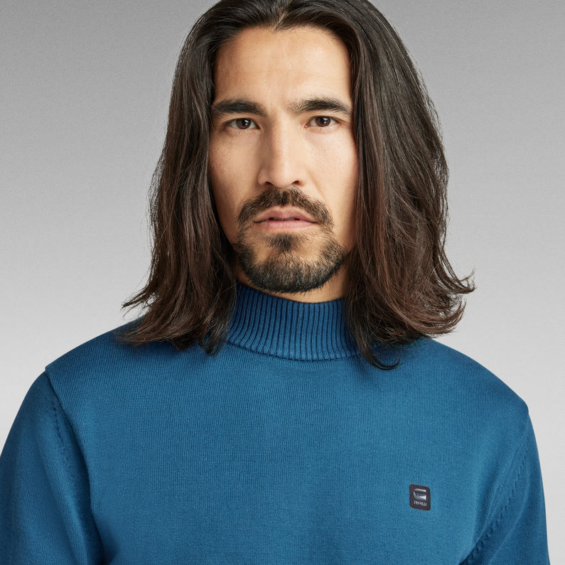 Premium Core Mock Neck Knitted Sweater | Medium blue | G-STAR® US
